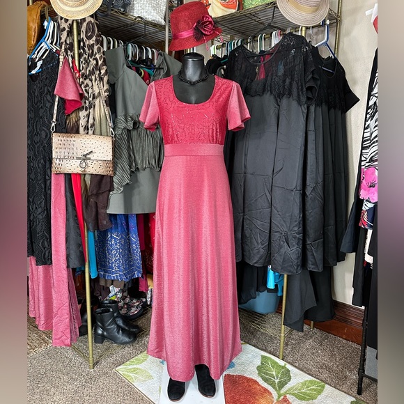 The Paragon | Dresses | Formal Dress Maxi Metallic Red Sequined Bodice ...